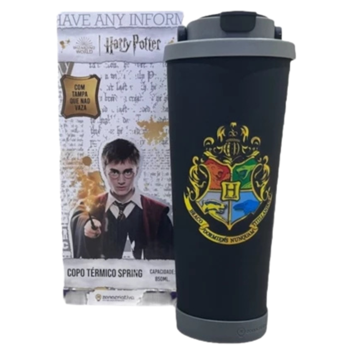 Copo Harry Potter Hogwarts 850ml em Aço Inox com Canudo, Base Antiderr ...