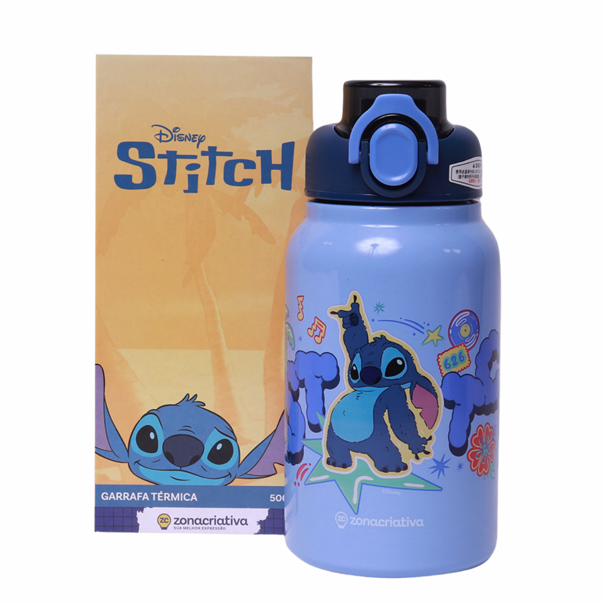 Garrafa Térmica Stitch 500ml – Aço Inox com Tampa de Rosca e Alça ...